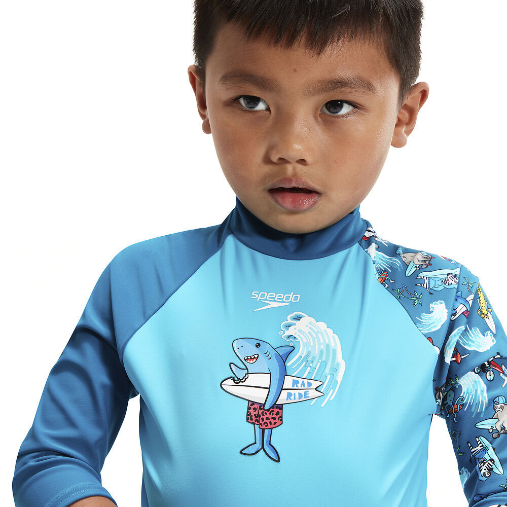 Rashguard Speedo M/L nino tiburones y pandas aqua 3-5yr
